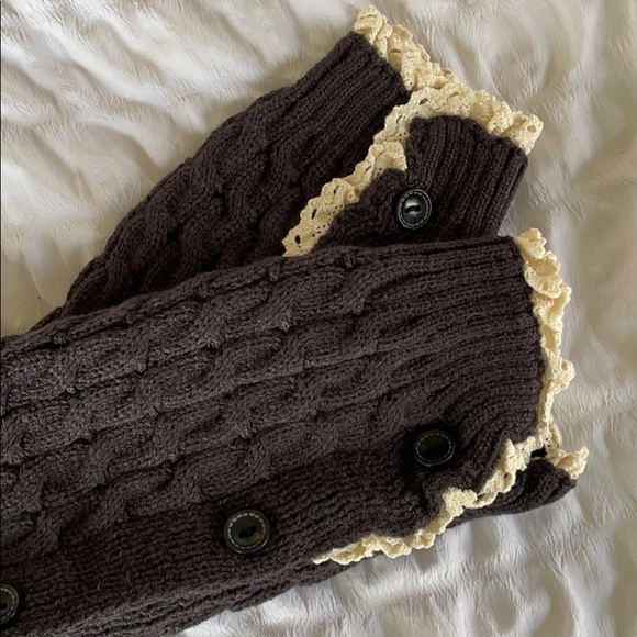 Accessories | Knitted Dark Brown And Lace Leg Cuffs | Poshmark